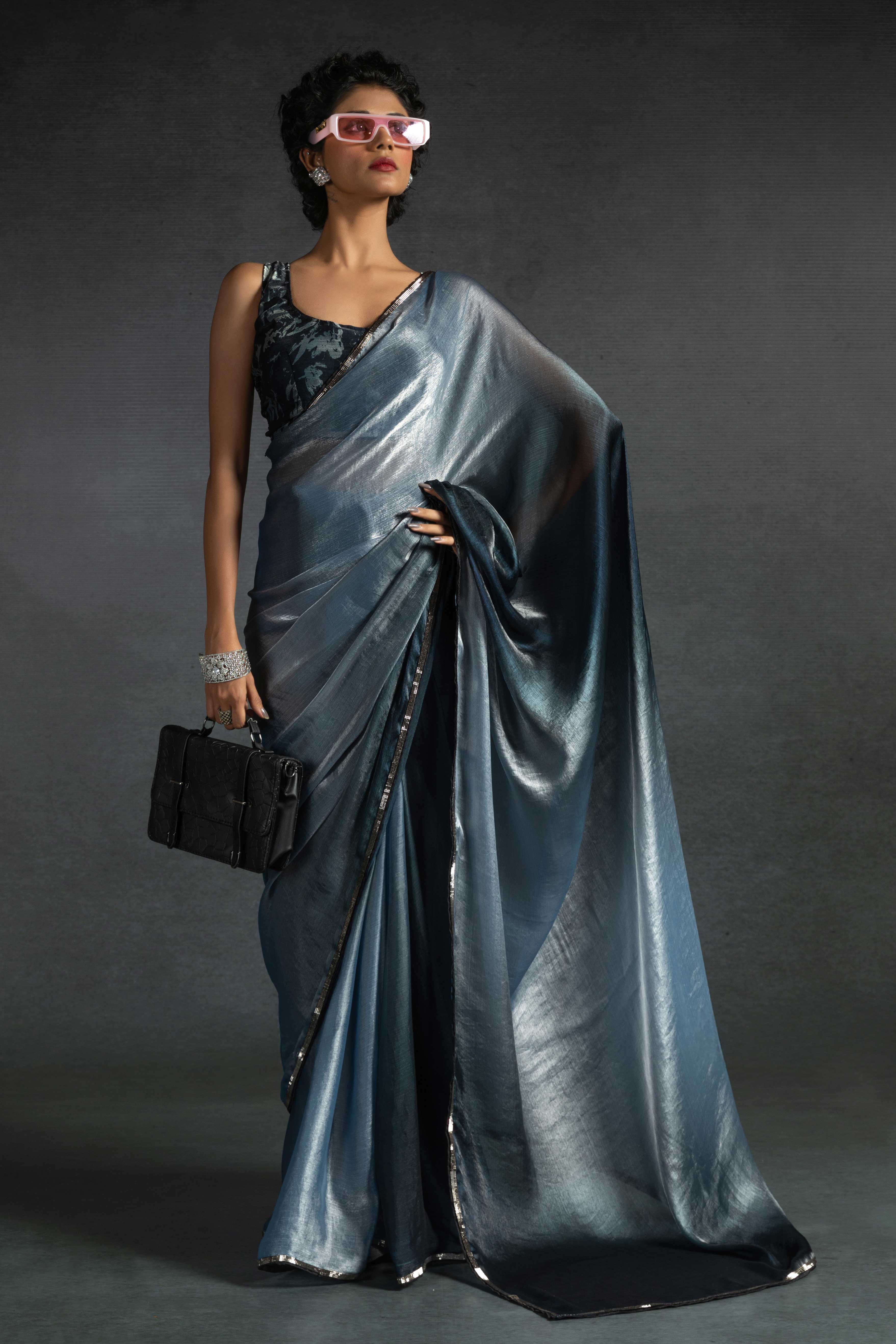 Buy 2-Tone Satin Silk Readymade Saree Online | Saree Buta | ZB134315