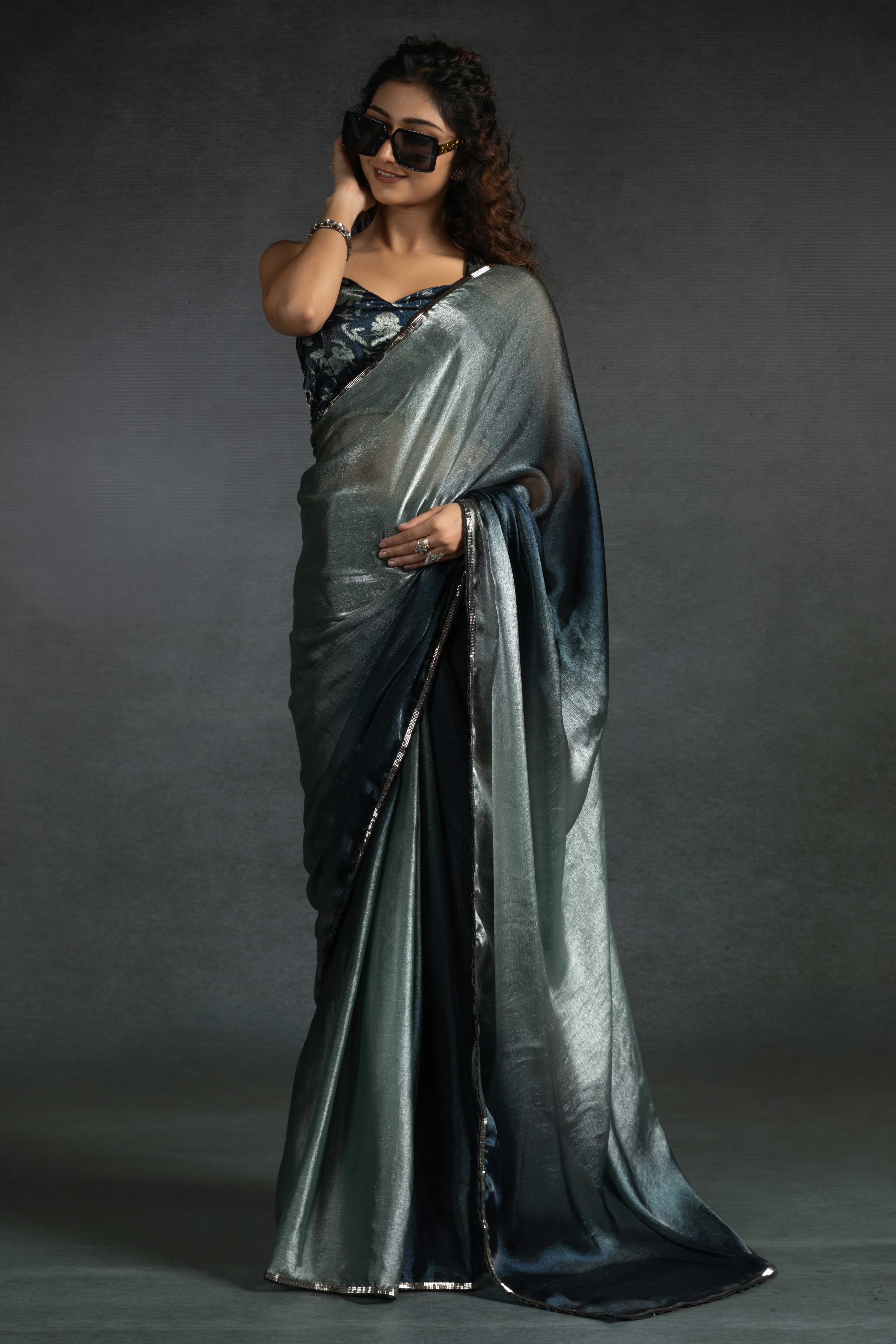 Buy 2-Tone Satin Silk Readymade Saree Online | Saree Buta | ZB134317