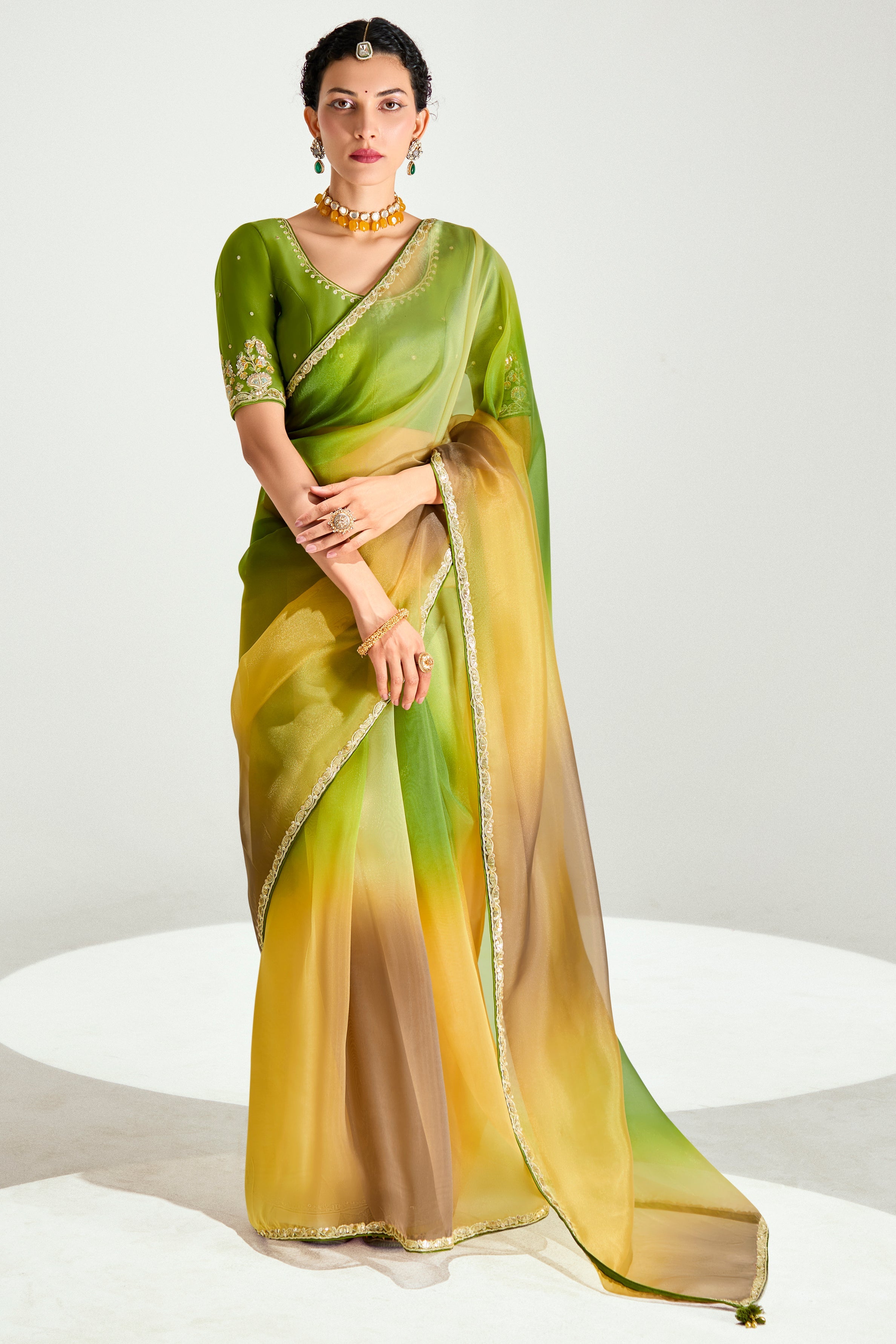 Buy 2-Tone Green Organza Tissue Saree Online | Saree Buta | ZB134896