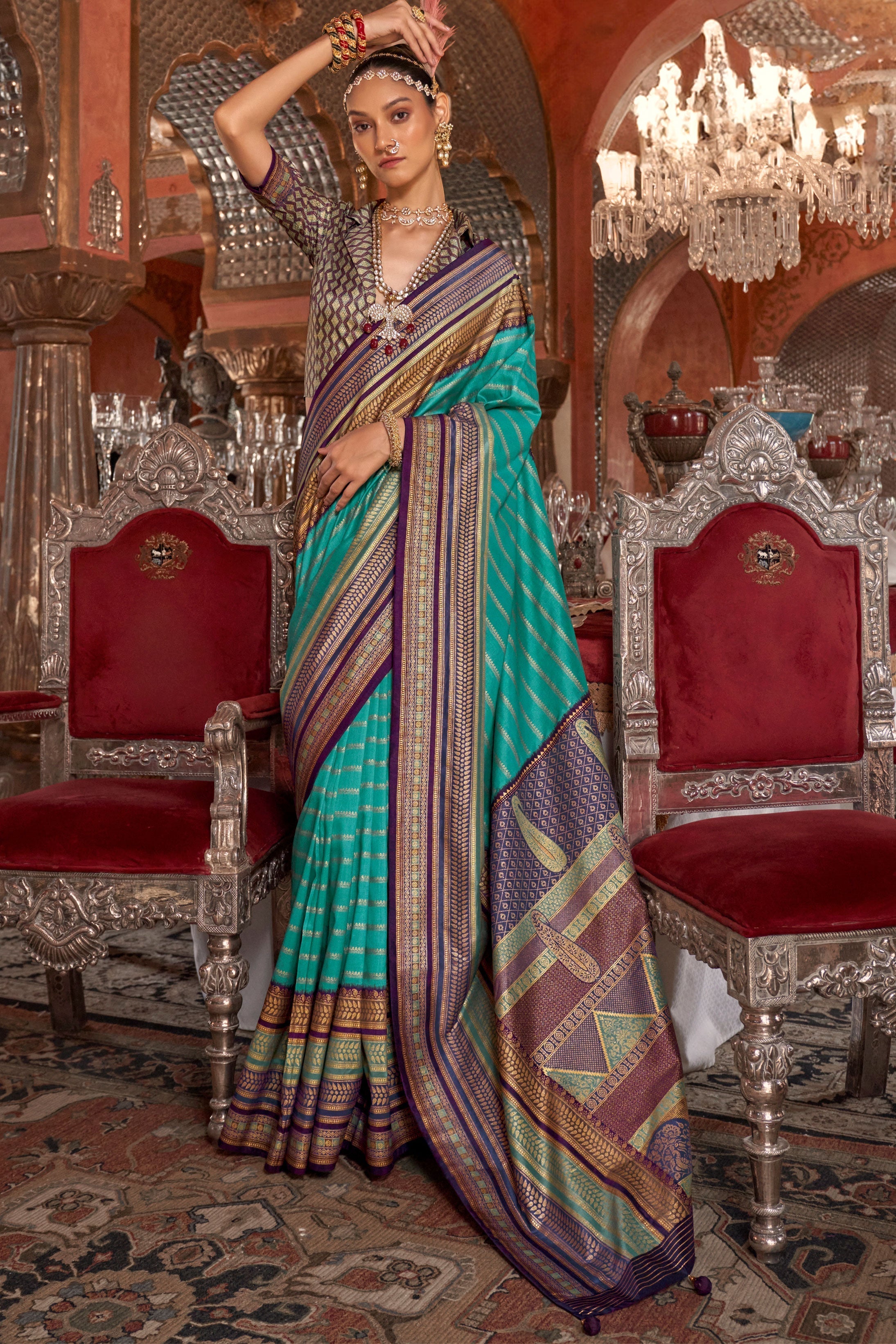 Buy Blue Printed Silk Saree zb133167 | Saree Buta