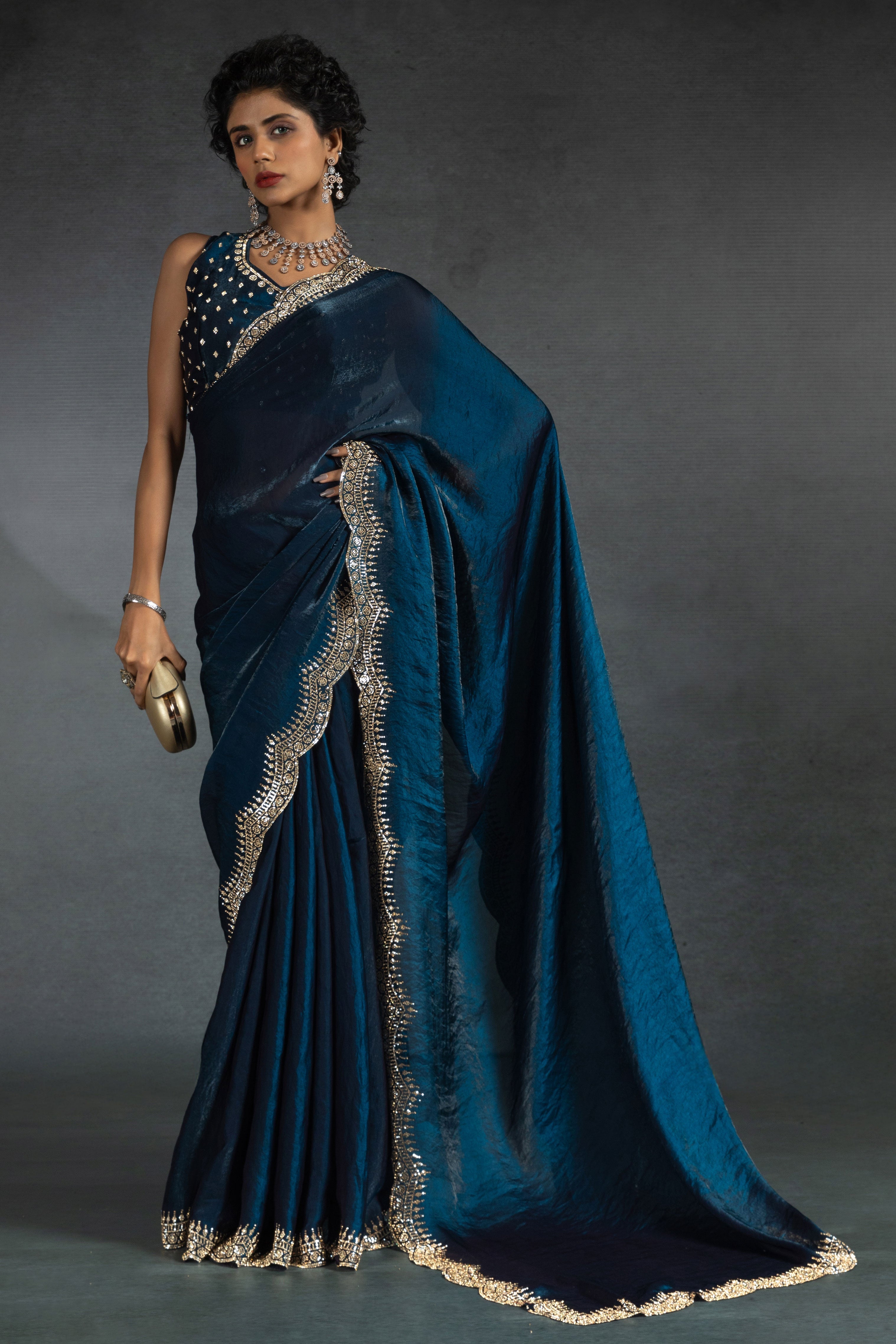 Buy Blue Stone Work Satin Silk Saree zb134291 | Saree Buta
