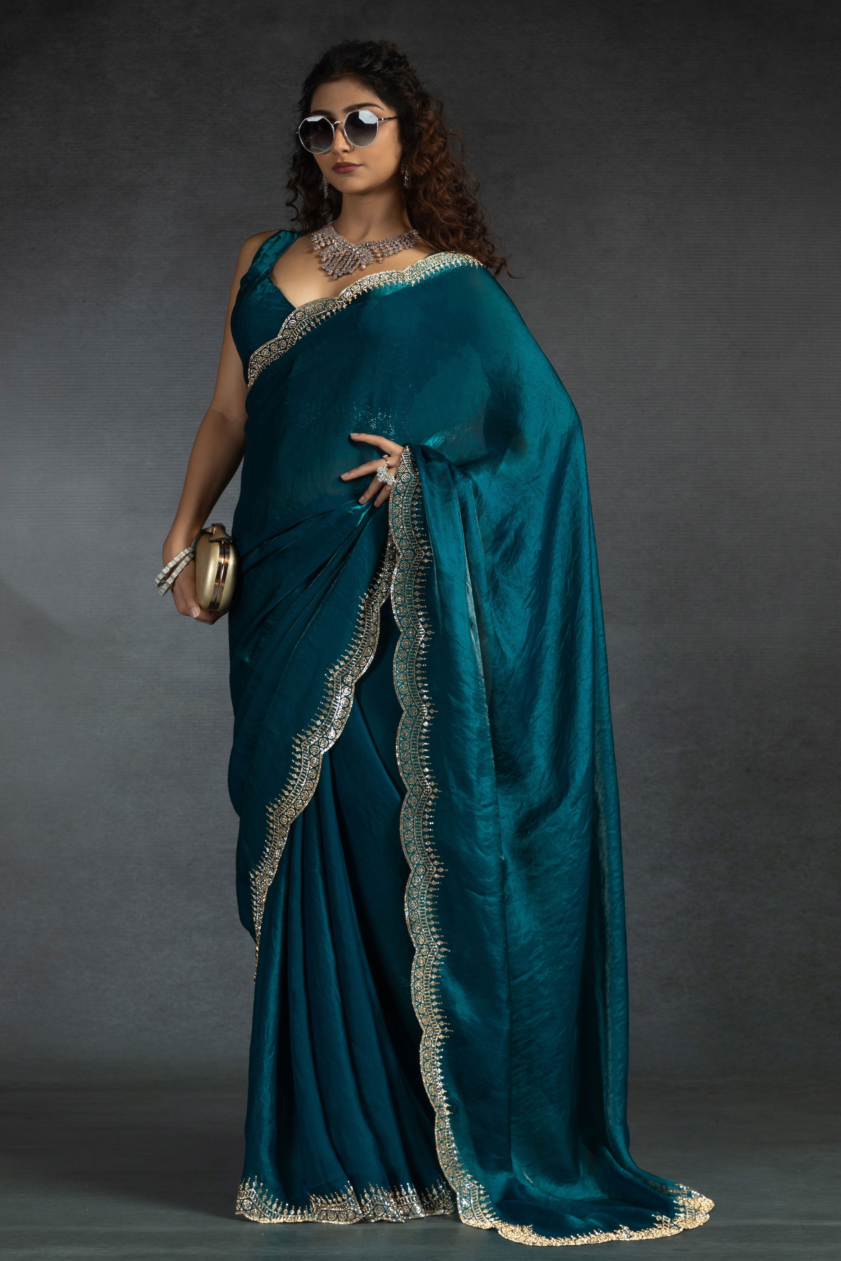 Buy Blue Stone Work Satin Silk Saree zb134294 | Saree Buta