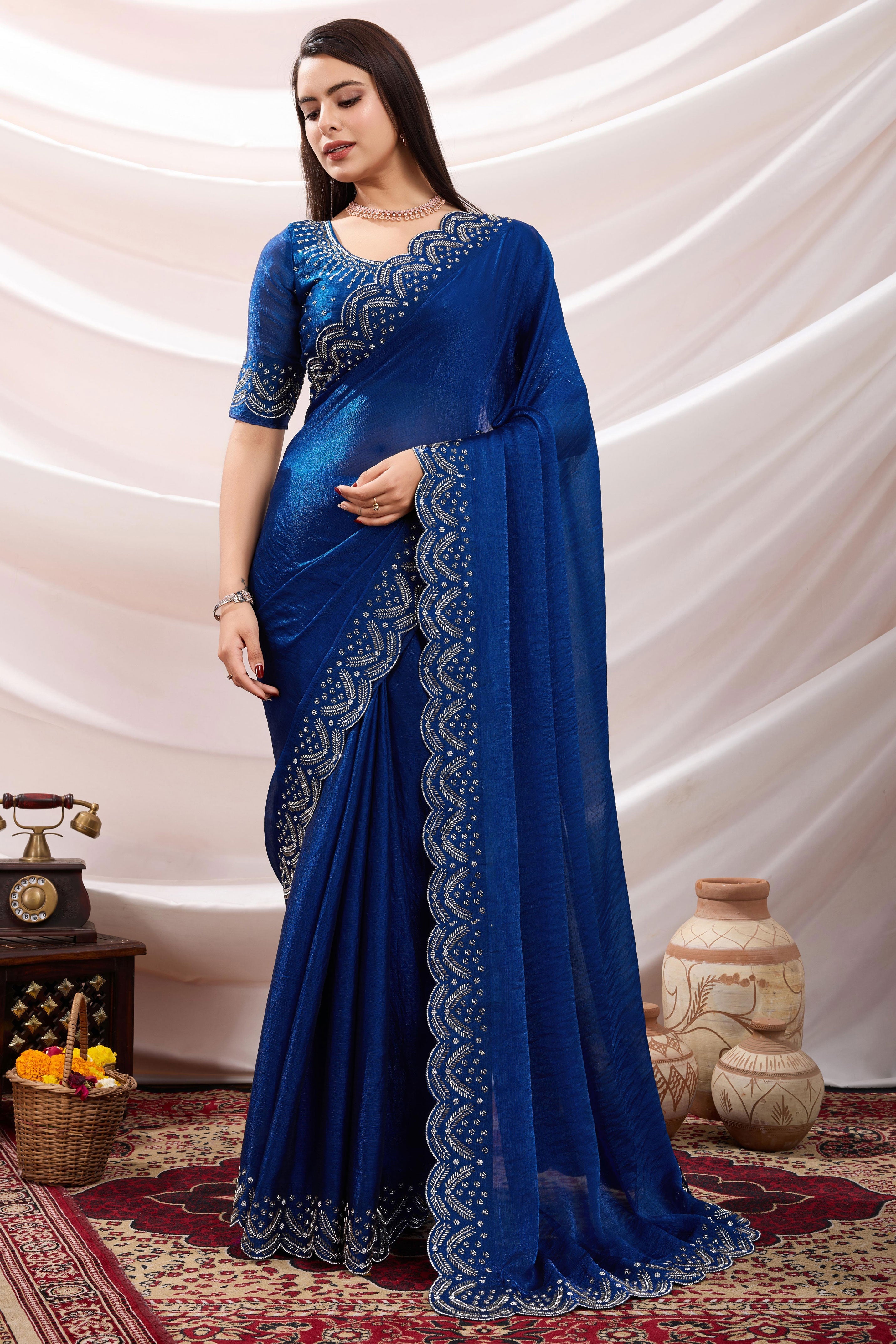 Buy Blue Stone Work Chiffon Saree zb134200 | Saree Buta