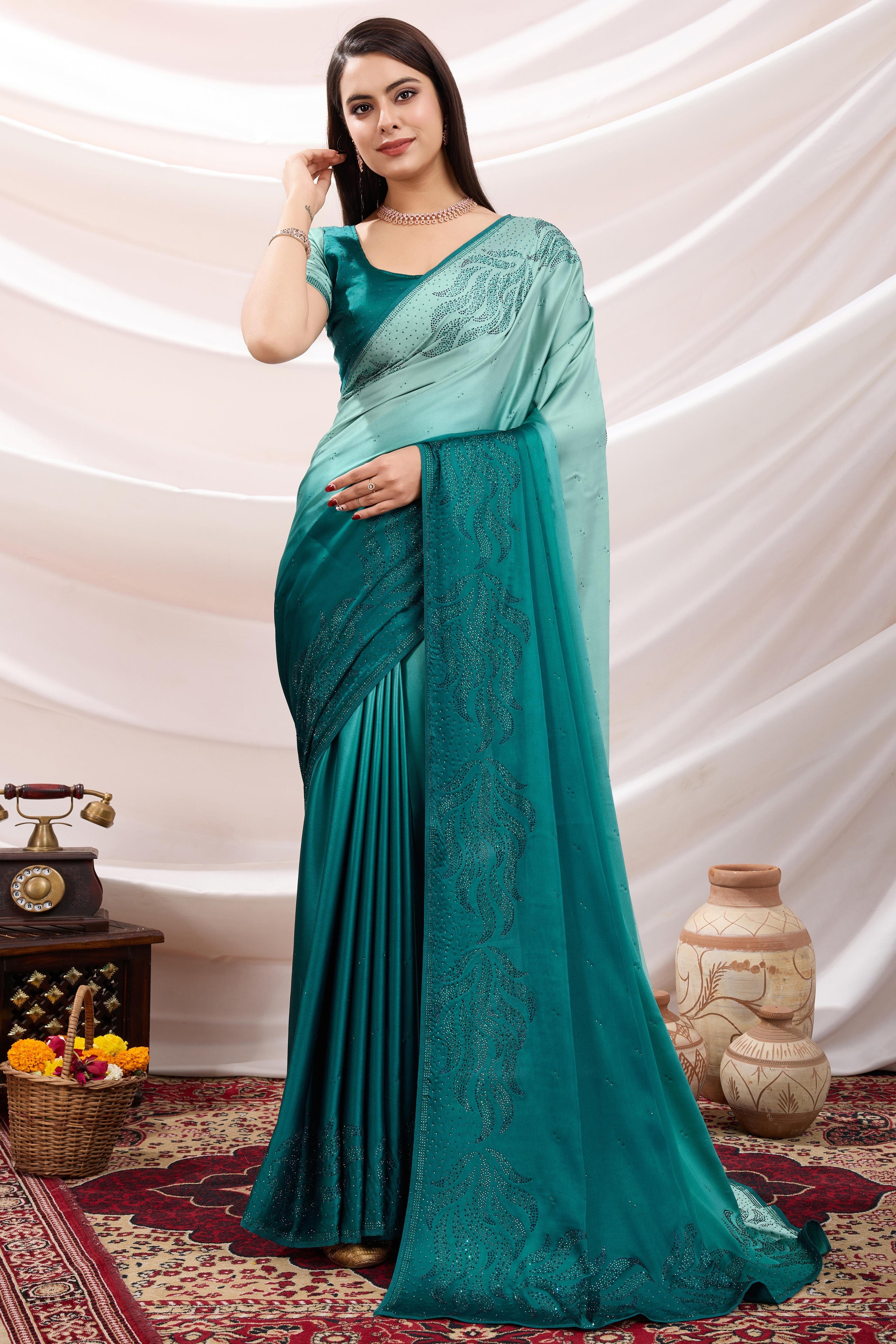 Buy Blue Stone Work Crepe Saree zb134250 | Saree Buta