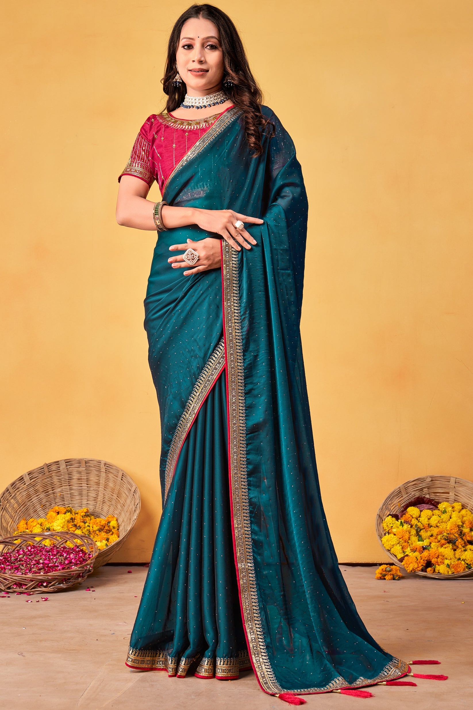 Buy Blue Stone Work Silk Saree Online | Saree Buta | ZB133998