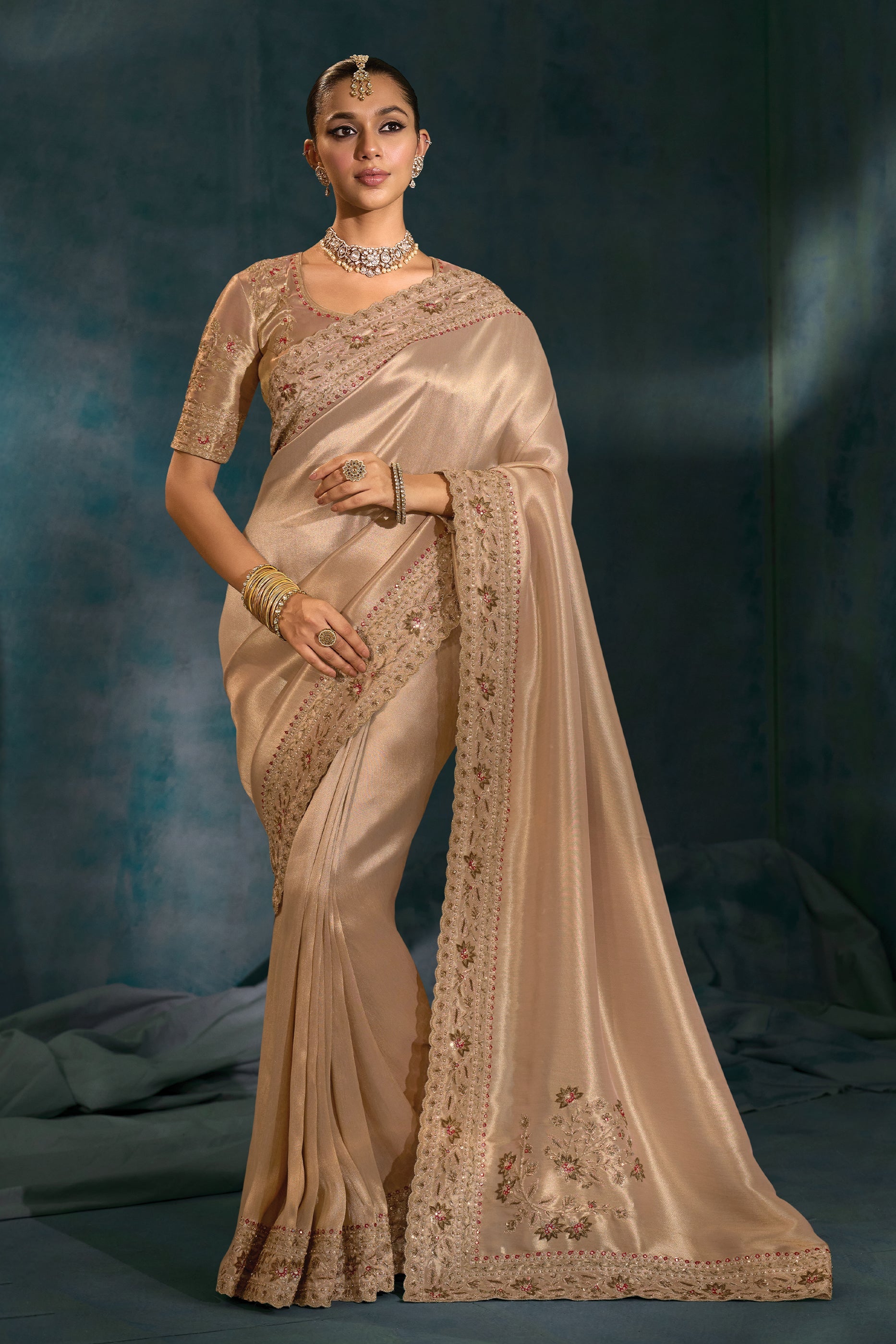 Shop for Golden Embroidered Silk Saree Online | Saree Buta |SAR10398
