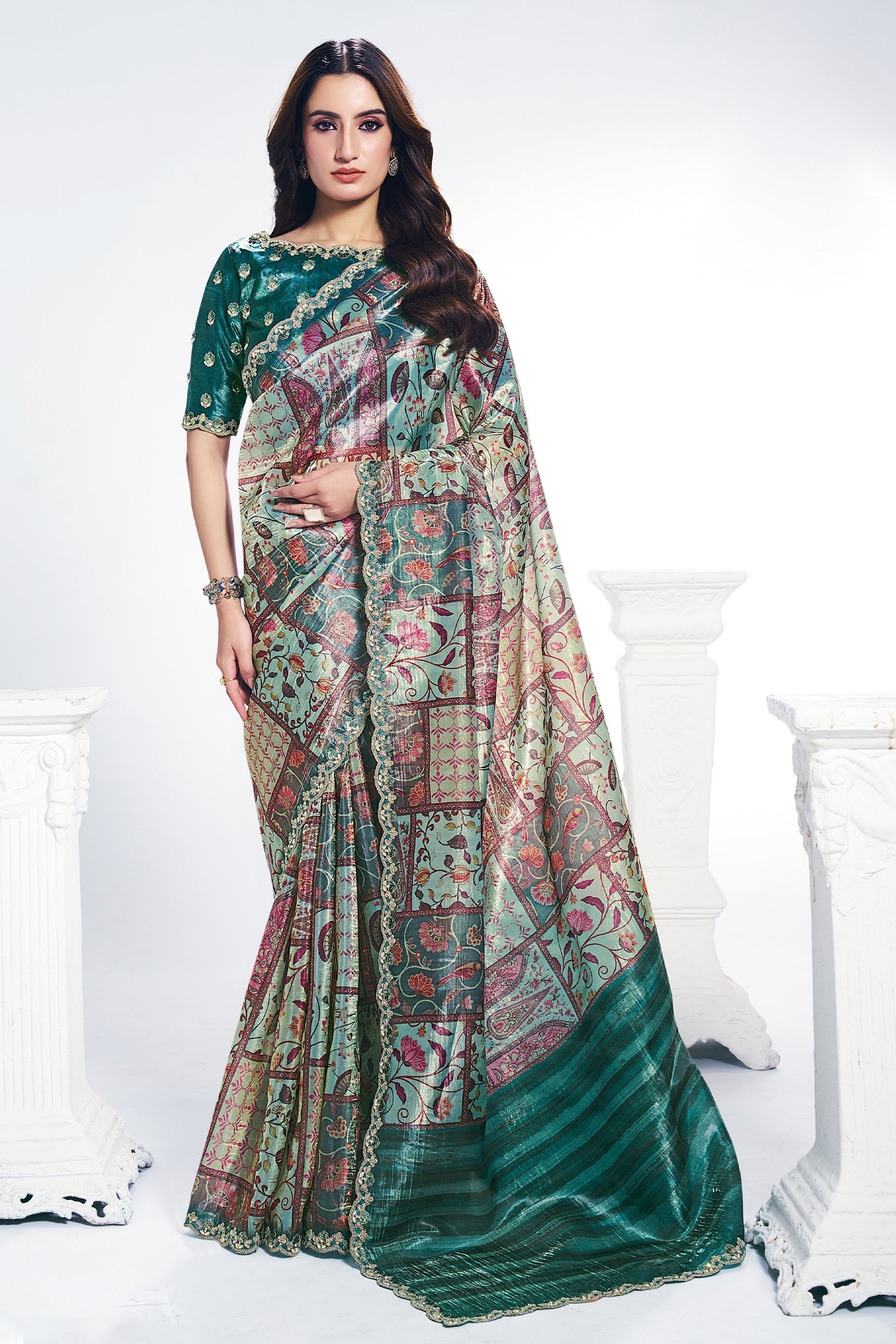 Shop for Multicolor Digital Printed Paper Silk Saree Online | Saree ...