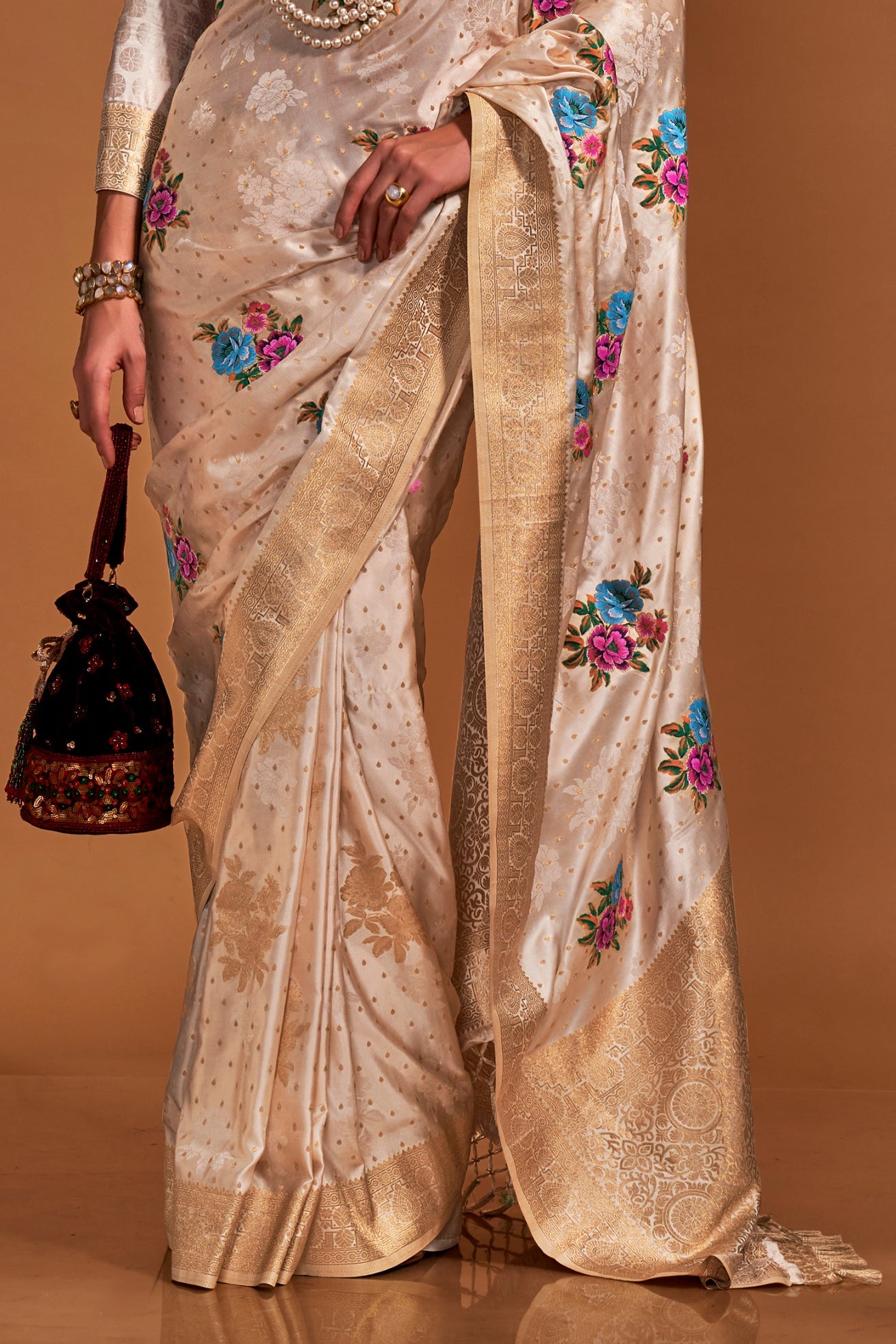 Buy Off White Satin Silk Saree Online | Saree Buta | ZB132663