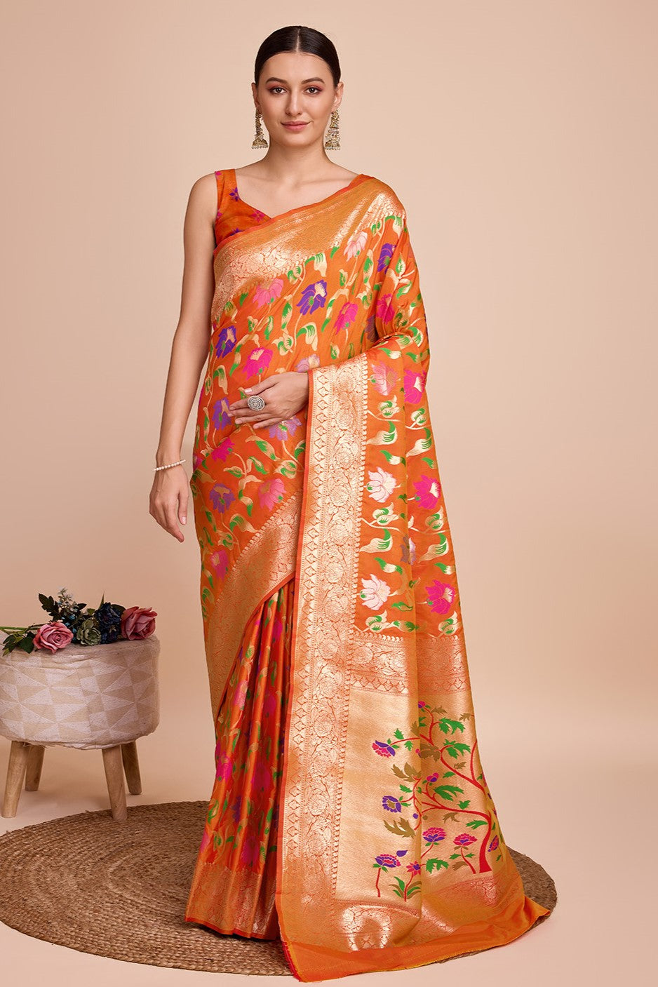 Shop for Orange Paithani Saree Online : ZB131458 | Saree Buta