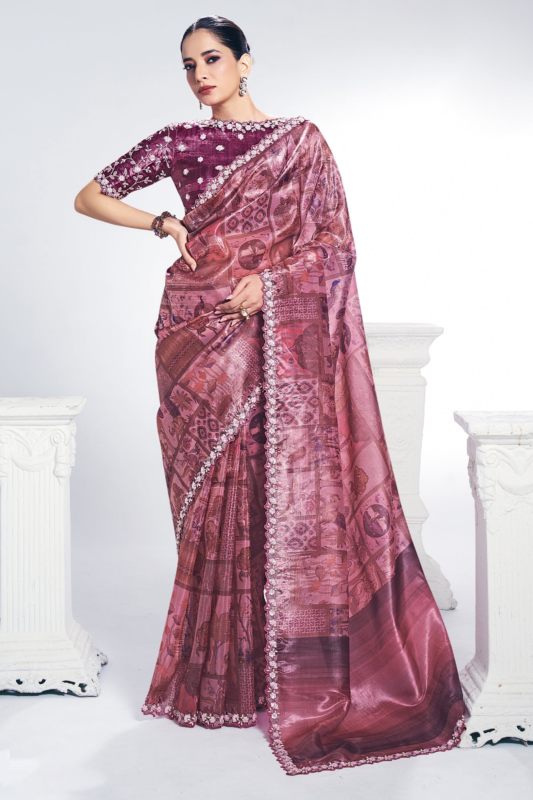 Shop for Pink Digital Printed Paper Silk Saree Online | Saree Buta ...