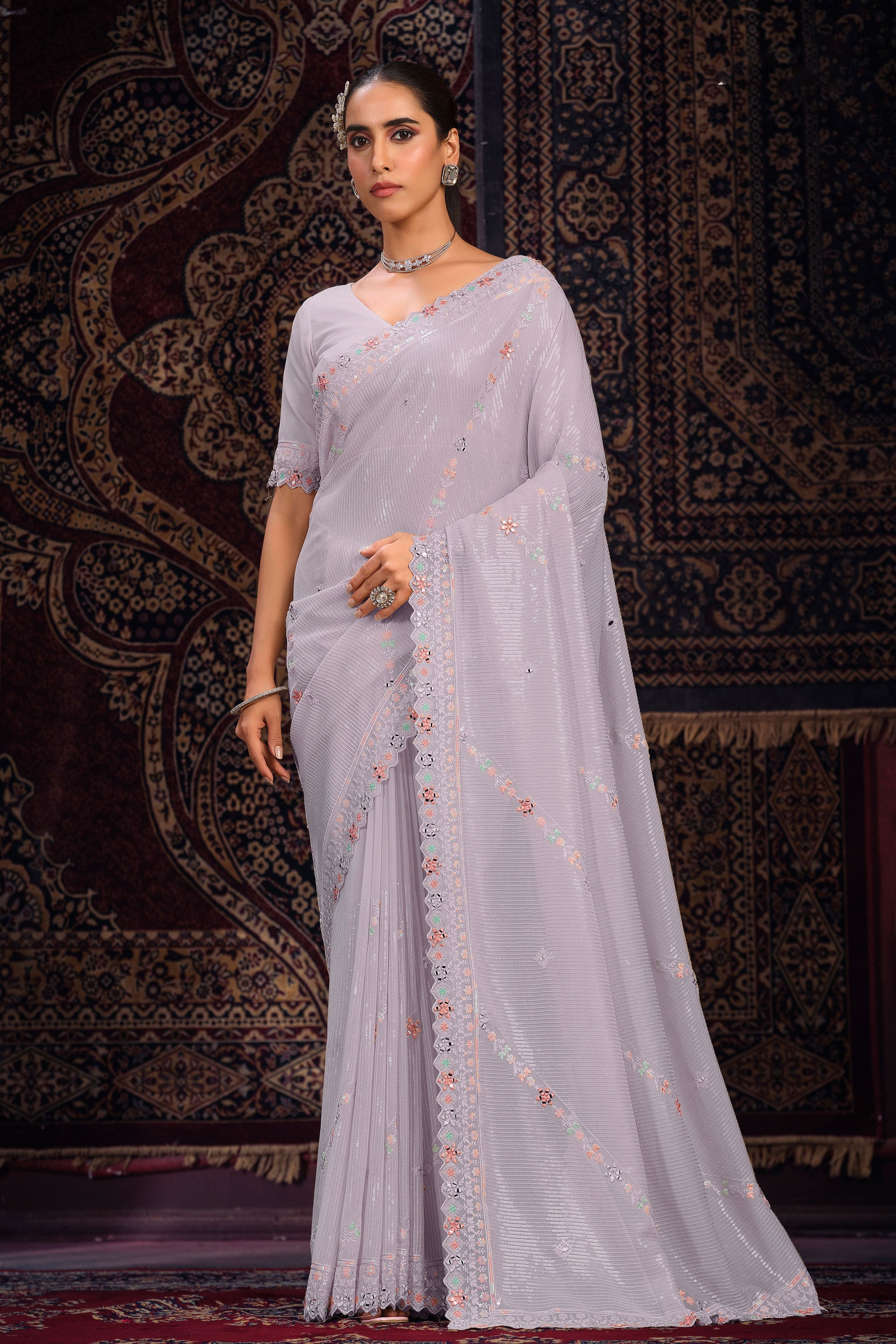 Shop for Purple Sequin Saree Online : ZB131778 | Saree Buta
