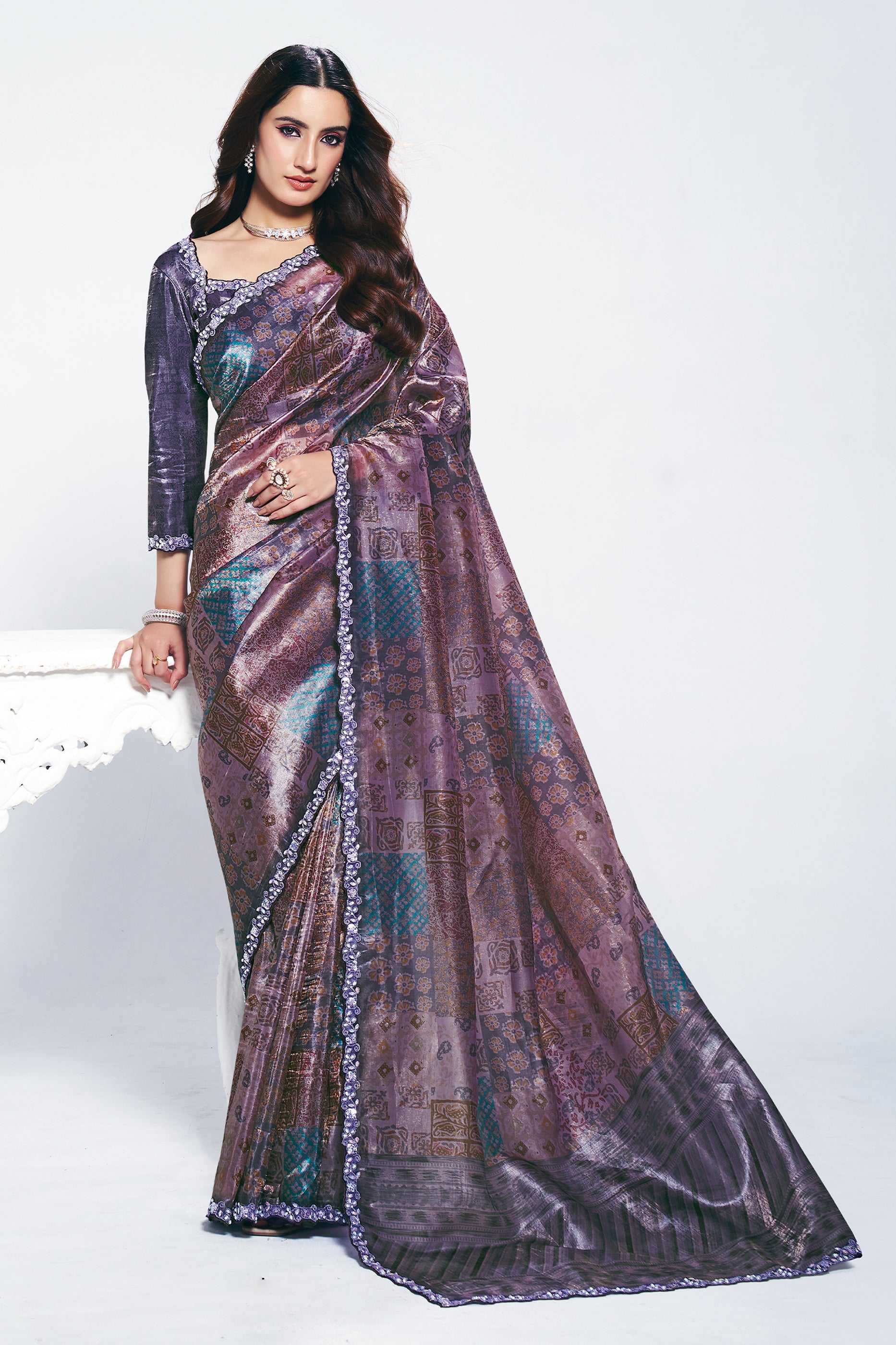 Shop for Purple Digital Printed Paper Silk Saree Online | Saree Buta ...