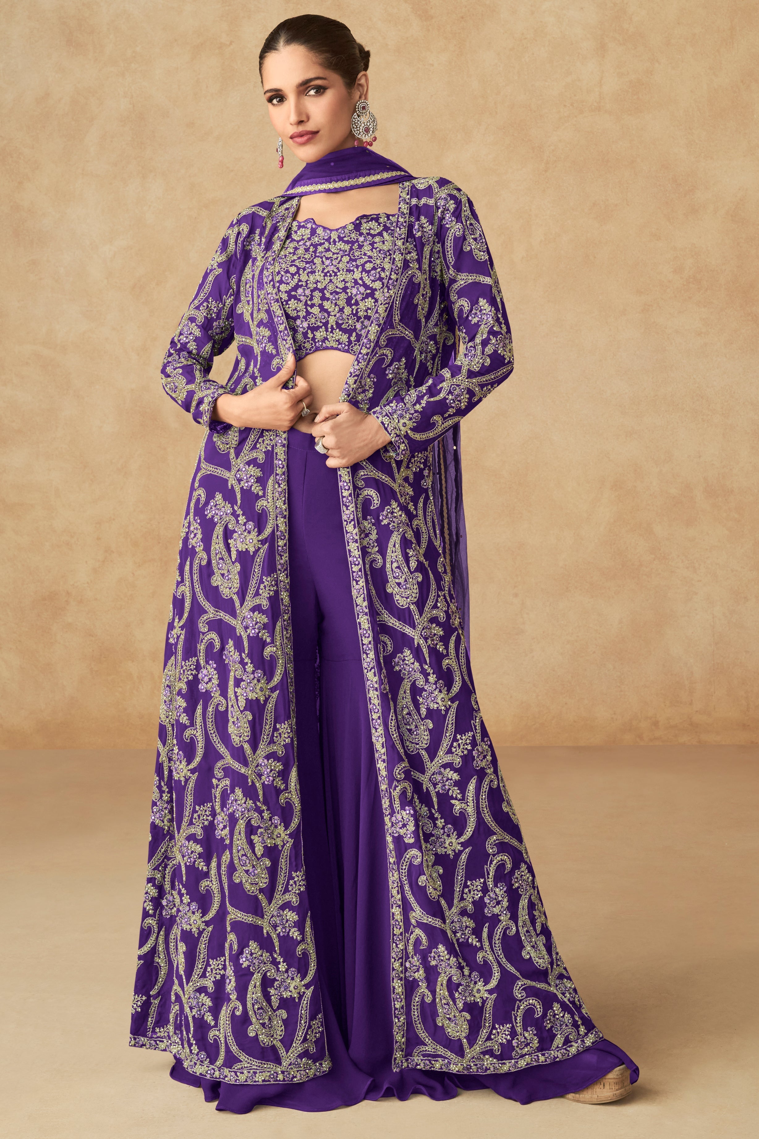 Shop for Purple Readymade Georgette Sharara Set Online | Saree Buta | SS589