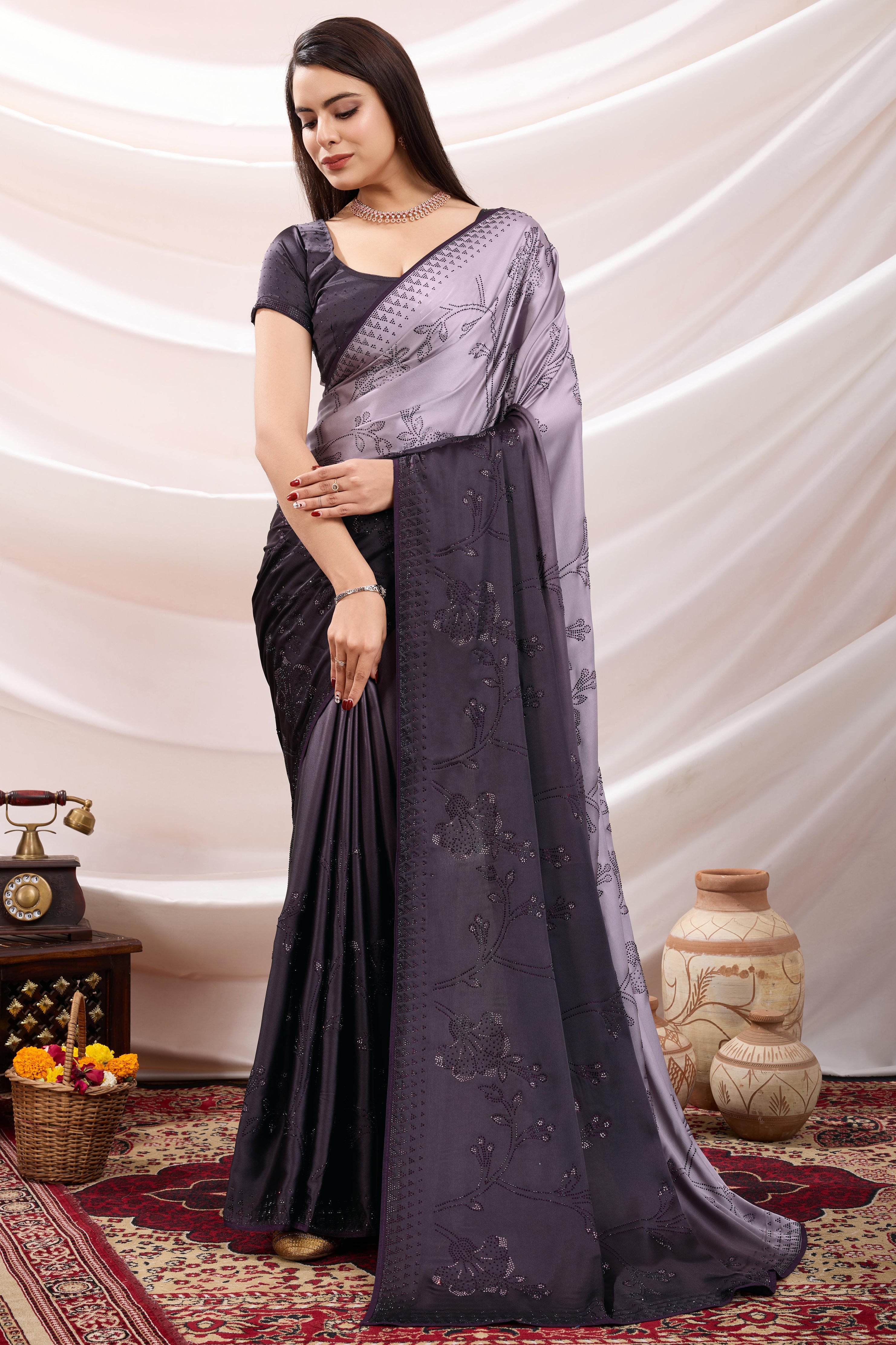 Buy Purple Stone Work Crepe Saree zb134251 | Saree Buta