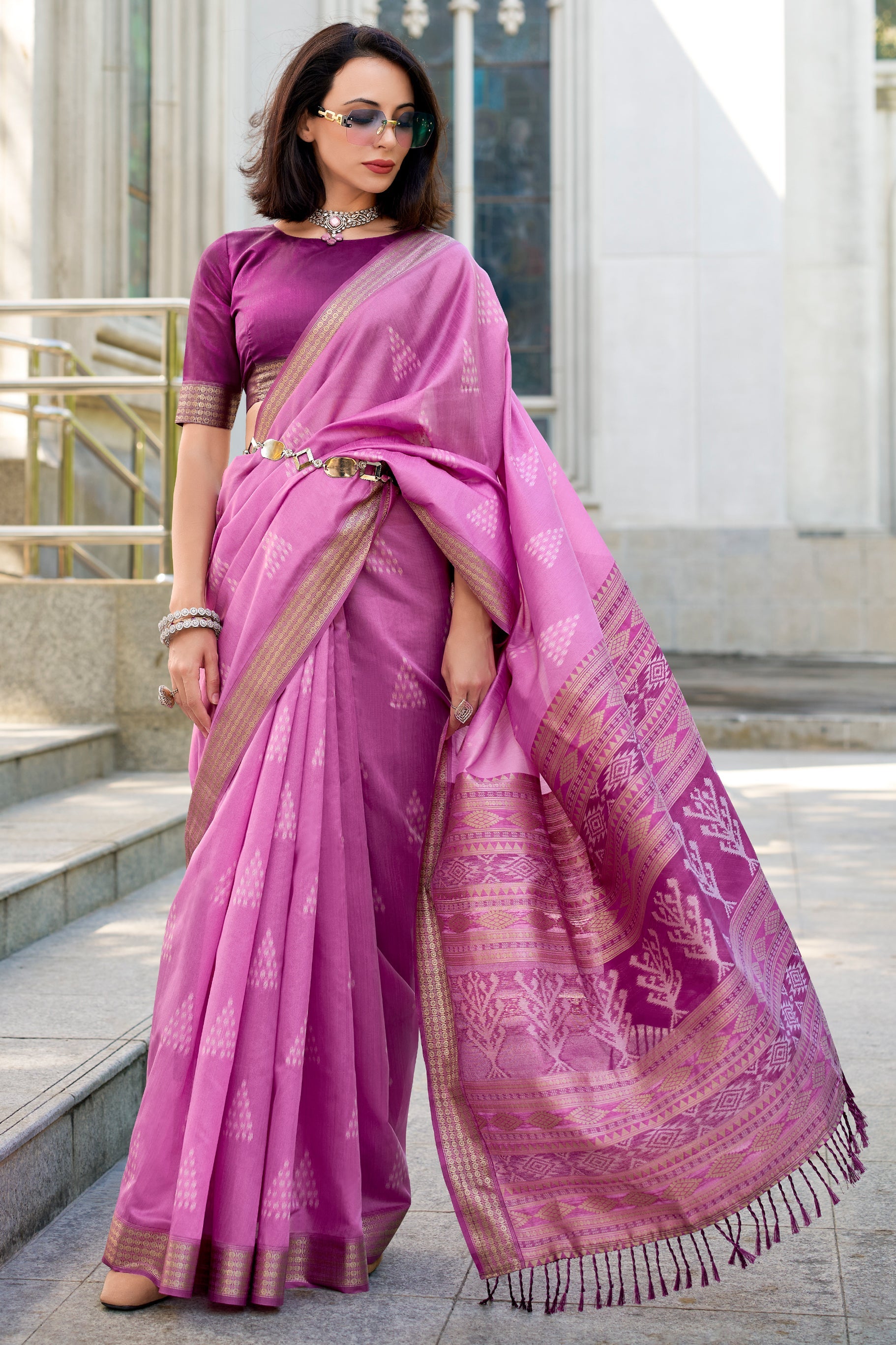Buy Purple Woven Rayon Silk Saree Online | Saree Buta | ZB133846