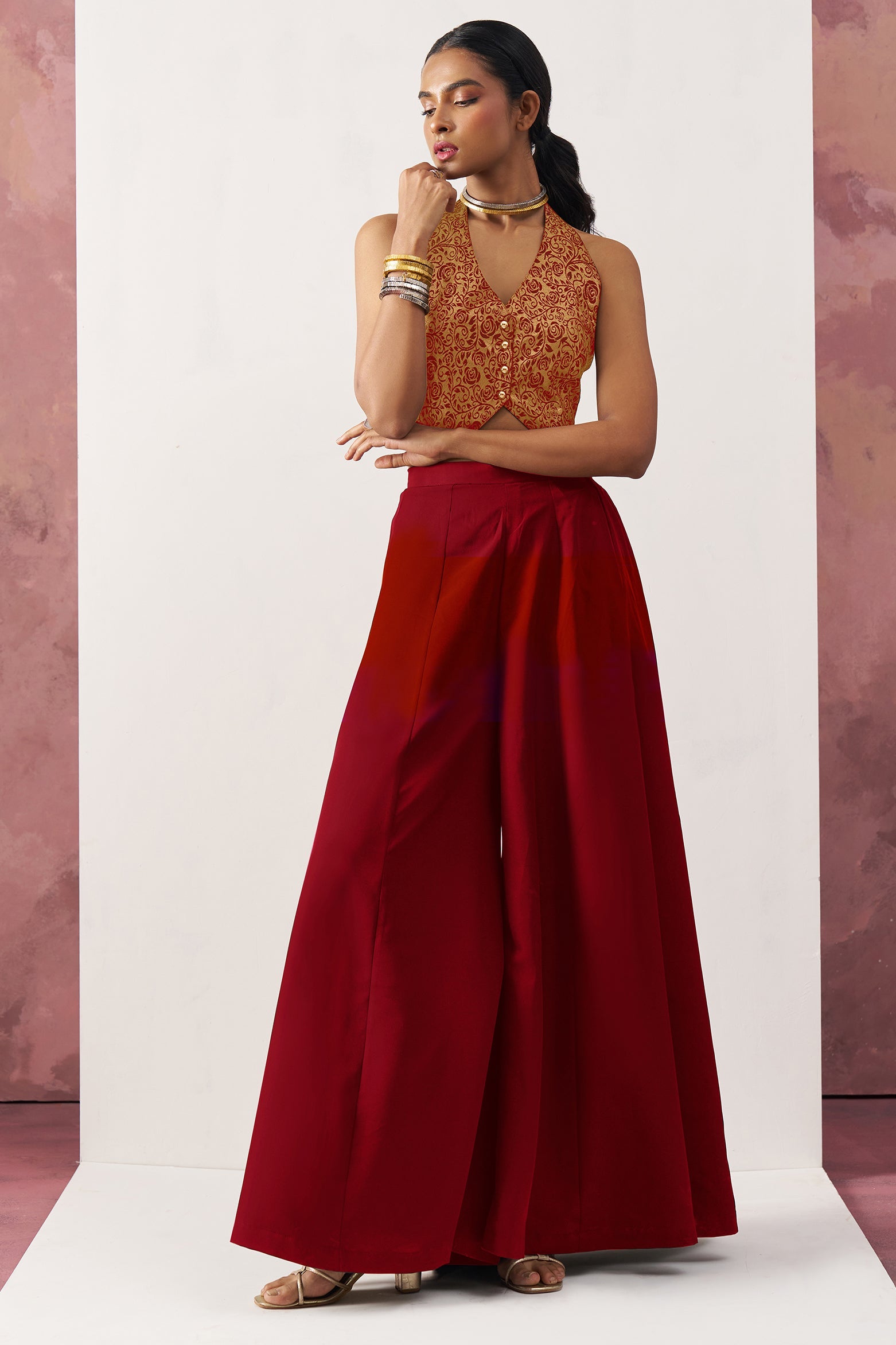 Shop for Red Waist Coat and Palazzo Set Online | Saree Buta | SS446