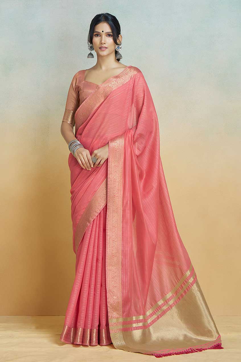 Buy Rose Pink Printed Khadi Silk Saree Online | Saree Buta | ZB134474