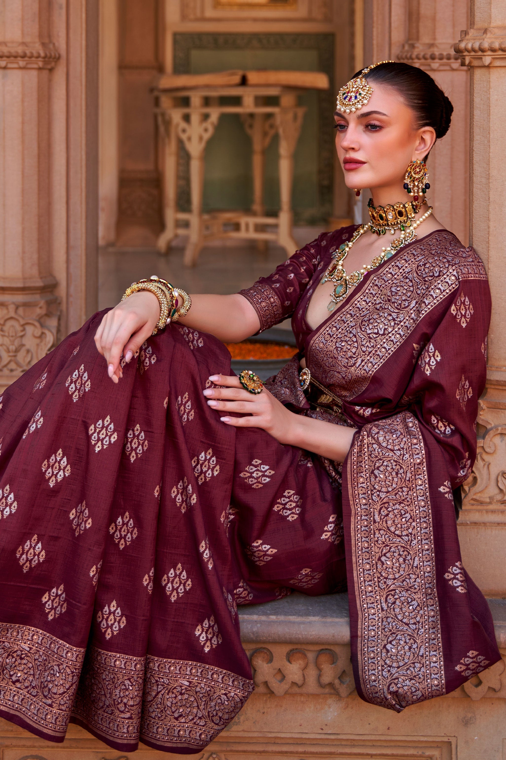 Wine Colour Sarees Online | Wine Color Saree Collection - Saree Buta
