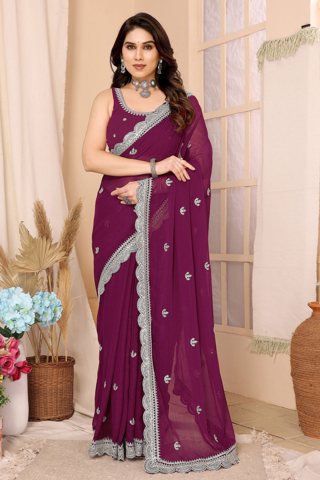 Wine Colour Sarees Online | Wine Color Saree Collection - Saree Buta
