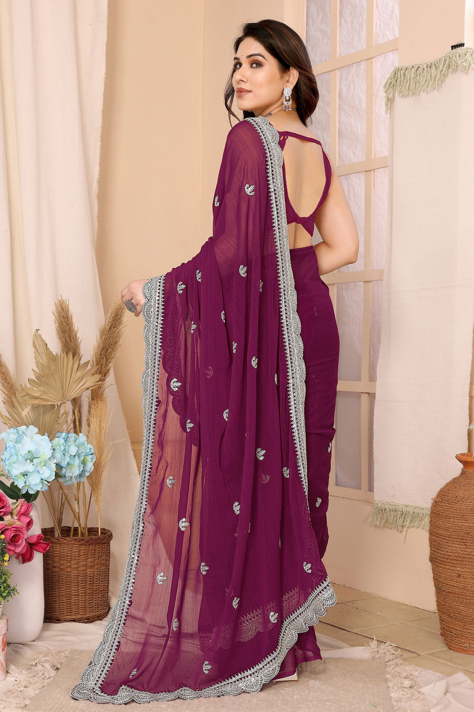 Wine Colour Sarees Online | Wine Color Saree Collection - Saree Buta