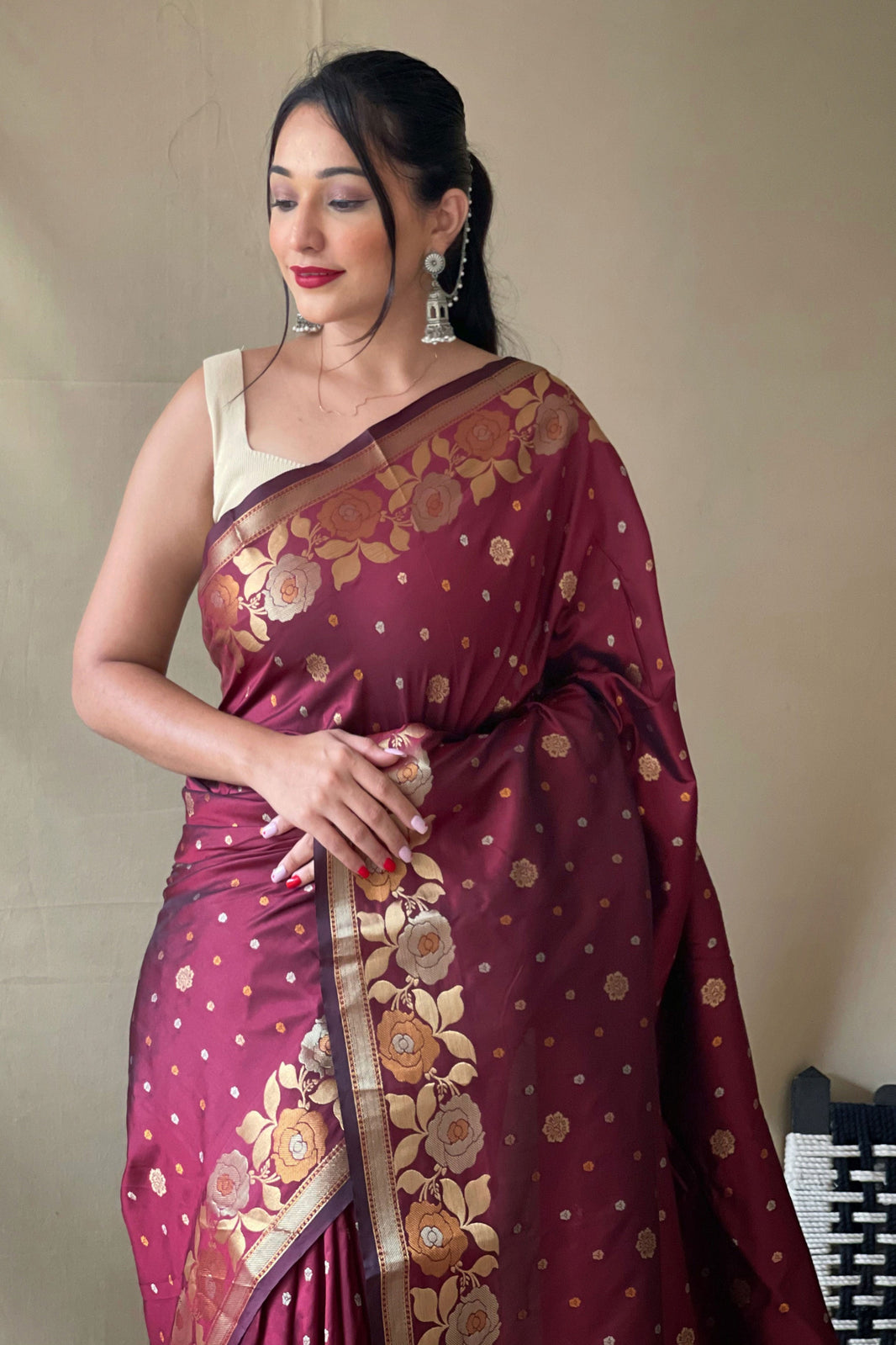 Wine Colour Sarees Online | Wine Color Saree Collection - Saree Buta